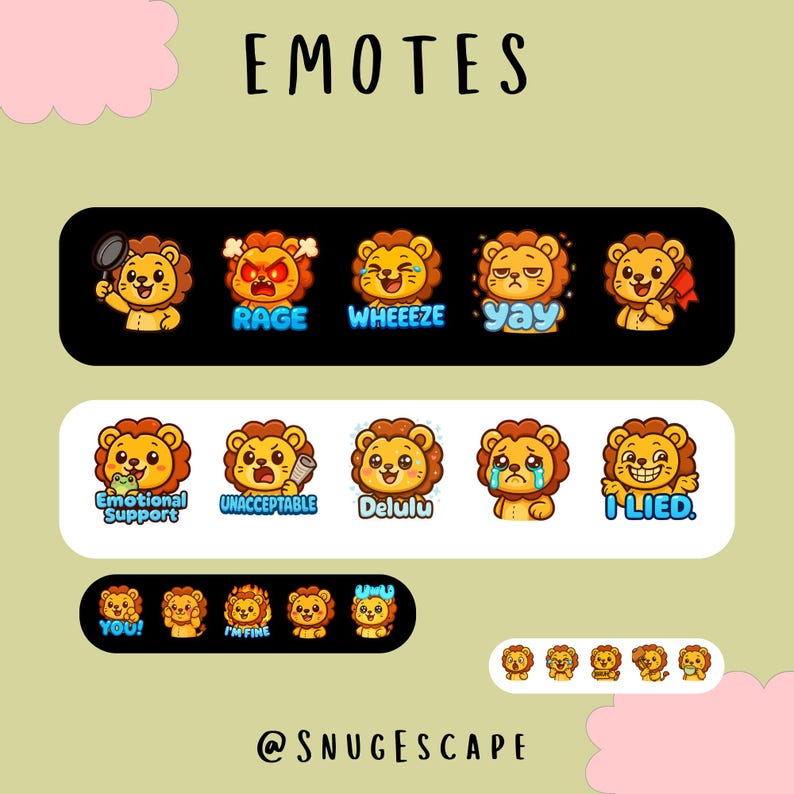 Cute Lion Plushie Emote Bundle Twitch, Youtube, Discord Emotes, Animal ...