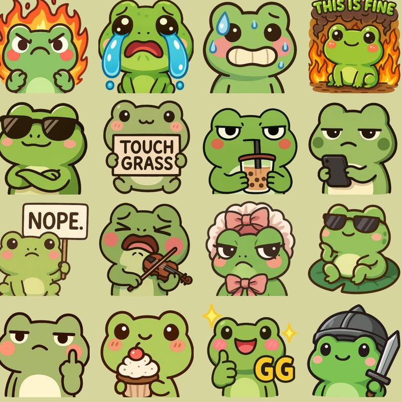 Kawaii Frog Emote Bundle: Twitch, Youtube, Discord (50 Emotes) - Etsy