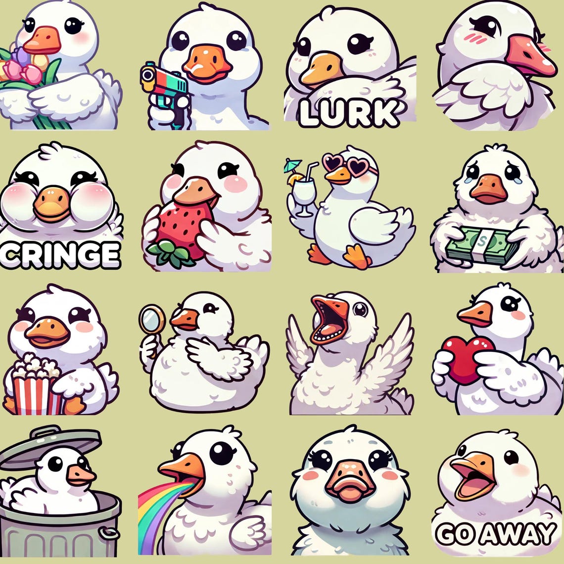 Cute Kawaii Goose Emote Bundle Twitch, Youtube, Discord Emotes, White ...