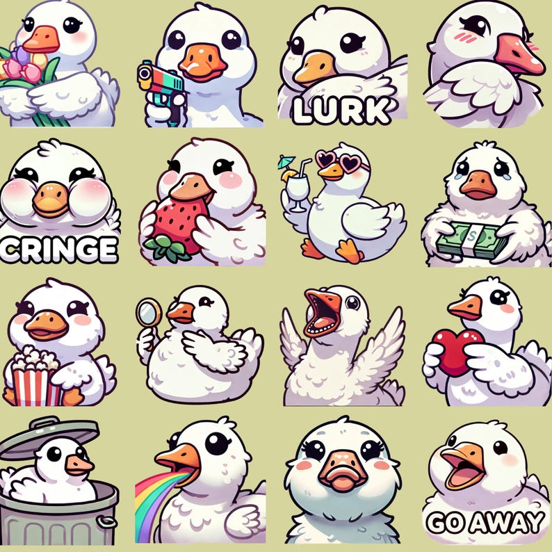 Cute Kawaii Goose Emote Bundle Twitch, Youtube, Discord Emotes, White ...
