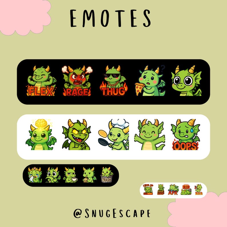 Kawaii Green Dragon Emote Bundle: Twitch, Youtube, Discord - Etsy