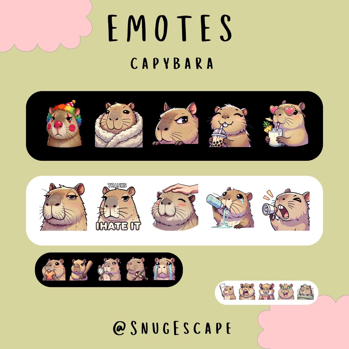 Cute Kawaii Capybara Emote Bundle Twitch, Youtube, Discord Emotes, Cute ...