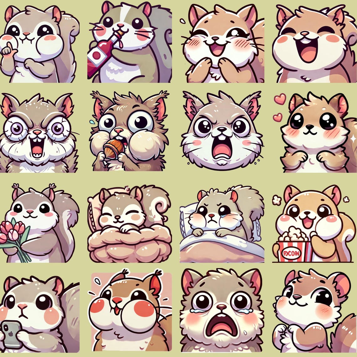 Cute Kawaii Squirrel Emote Bundle Twitch, Youtube, Discord Emotes, Cute ...