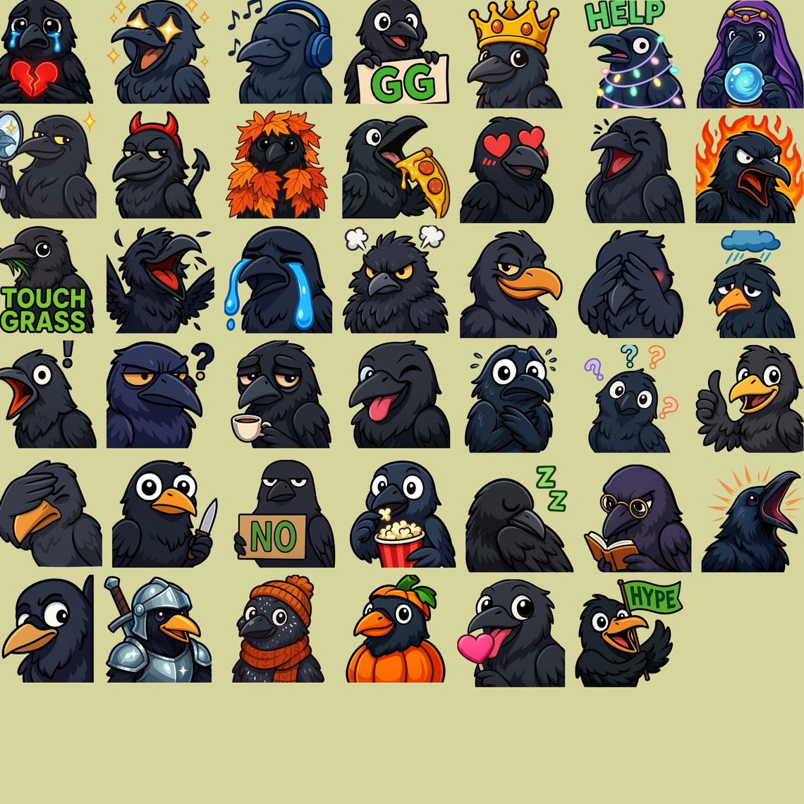 Cute Black Raven Emote Bundle Twitch, Youtube, Discord Emotes, Cute ...