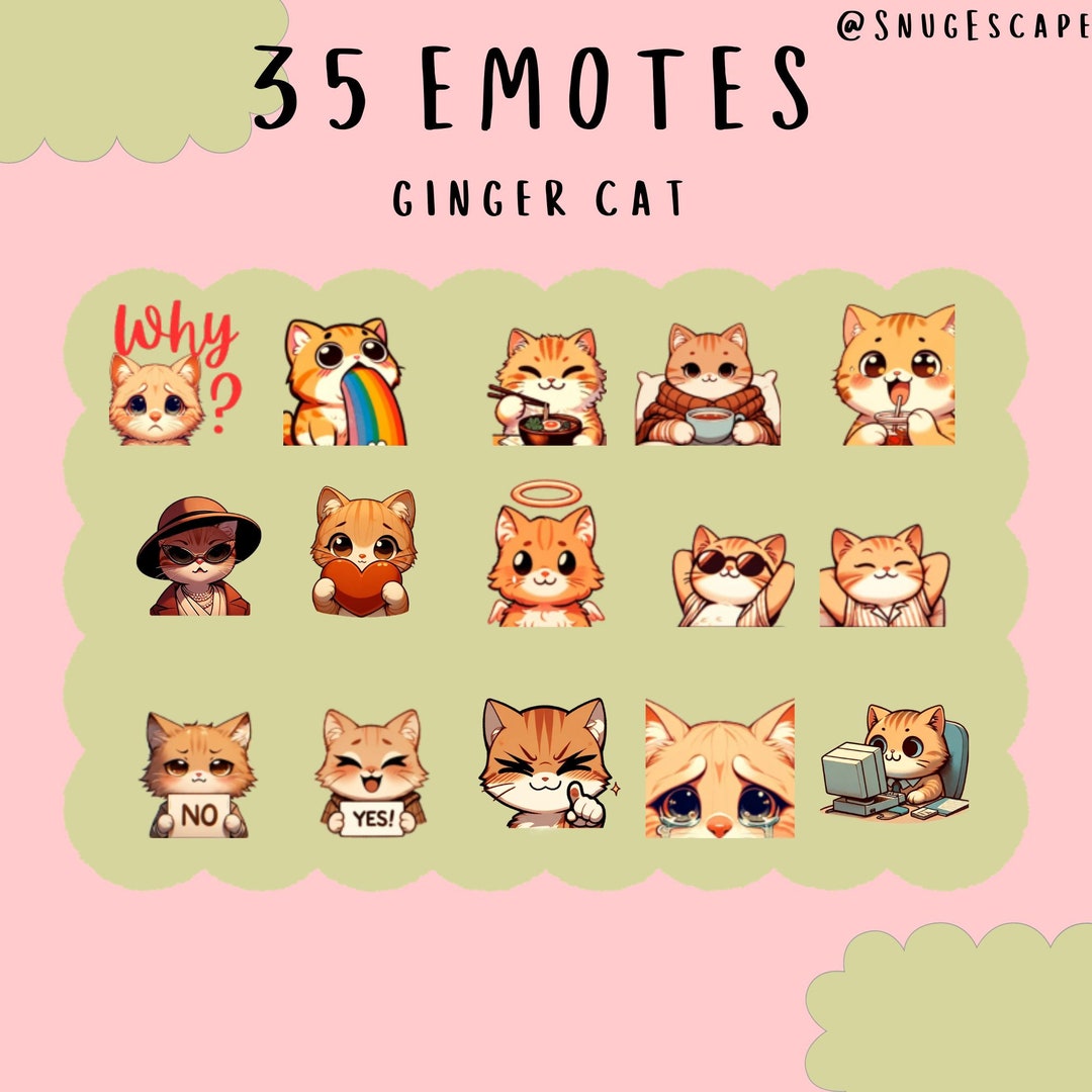 Cute Kawaii Ginger Cat Emotes Bundle Twitch, Youtube, Discord Emotes ...
