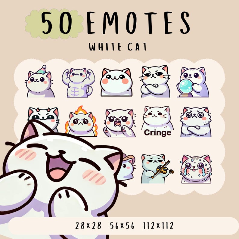 Kawaii White Cat Emote Bundle, Twitch, Youtube, Discord - Etsy Canada