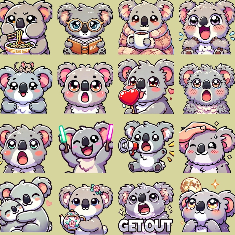 Cute Kawaii Koala Emote Bundle Twitch, Youtube, Discord Emotes, Cute ...
