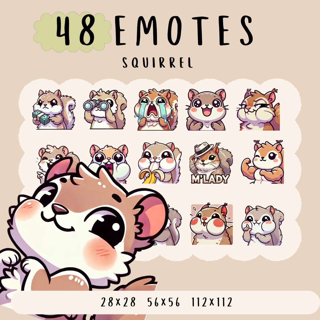 Cute Kawaii Squirrel Emote Bundle Twitch, Youtube, Discord Emotes, Cute ...