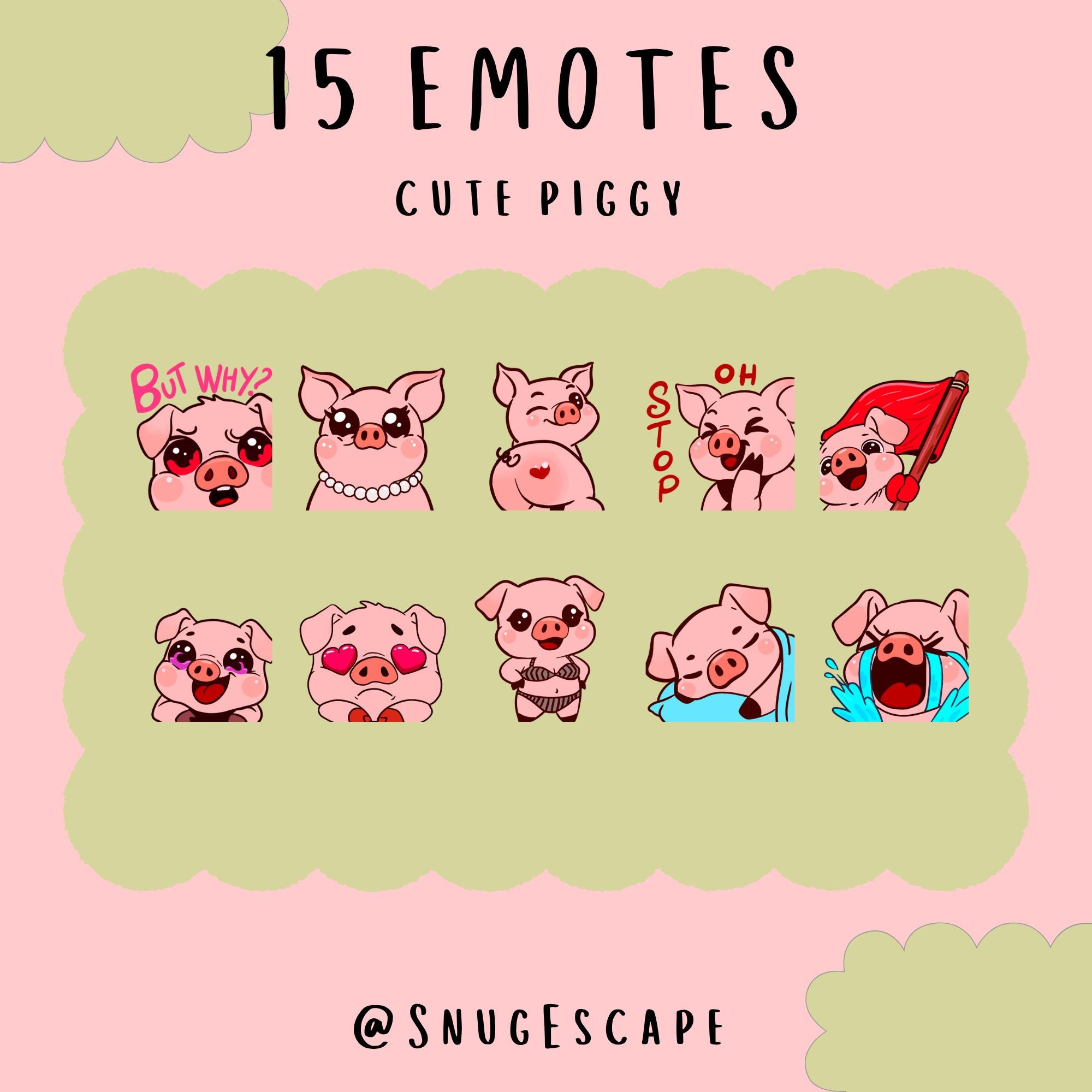 Cute Kawaii Pig Emotes Bundle, Duck Twitch, Youtube, Discord Emotes ...