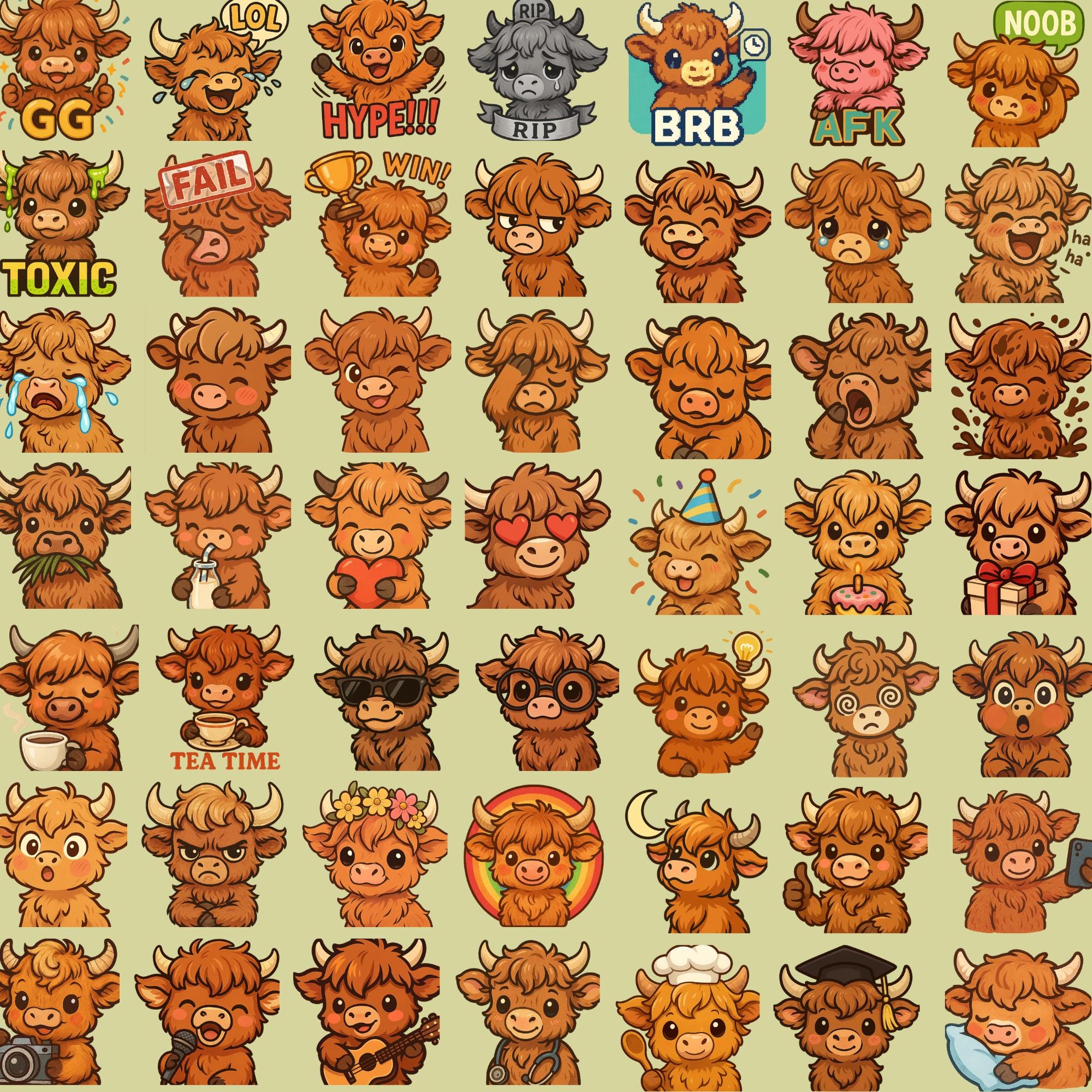 Kawaii Highland Calf Emote Bundle: Twitch, Youtube, Discord - Etsy