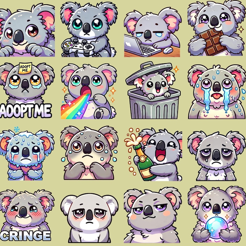 Cute Kawaii Koala Emote Bundle Twitch, Youtube, Discord Emotes, Cute ...