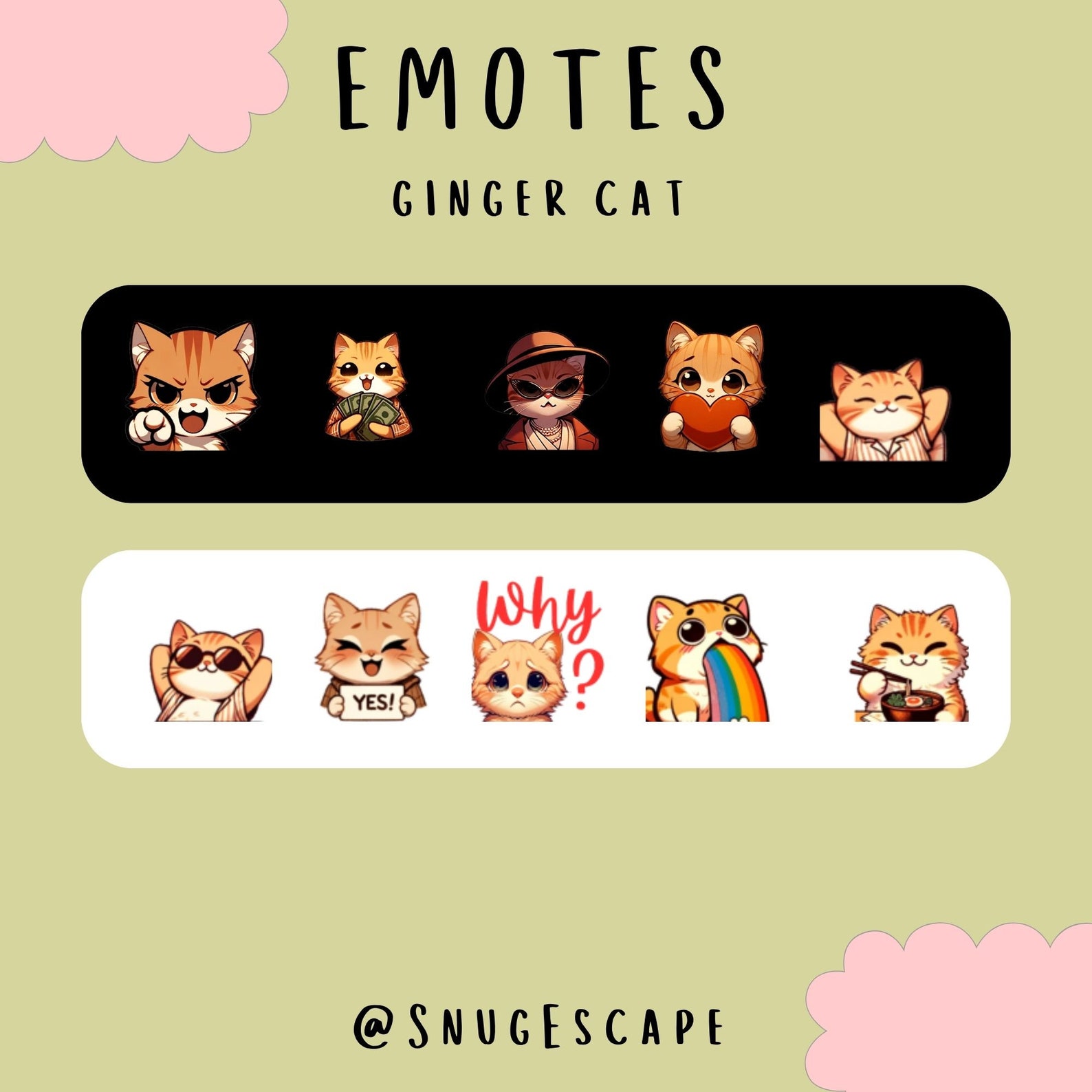 Cute Kawaii Ginger Cat Emotes Bundle Twitch, Youtube, Discord Emotes ...