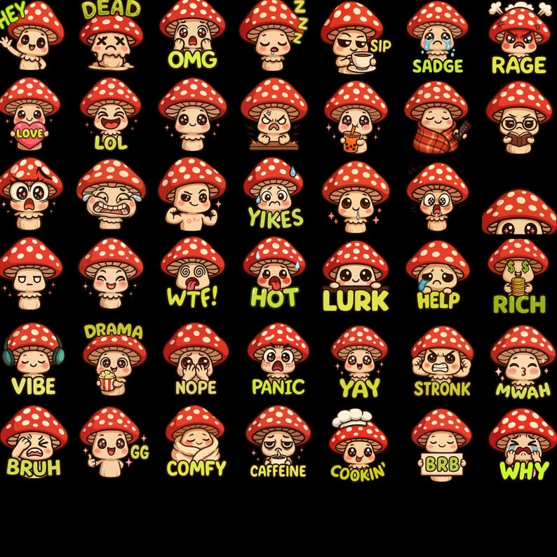 Cute Kawaii Mushroom Emote Bundle Twitch, Youtube, Discord Emotes, Cute ...