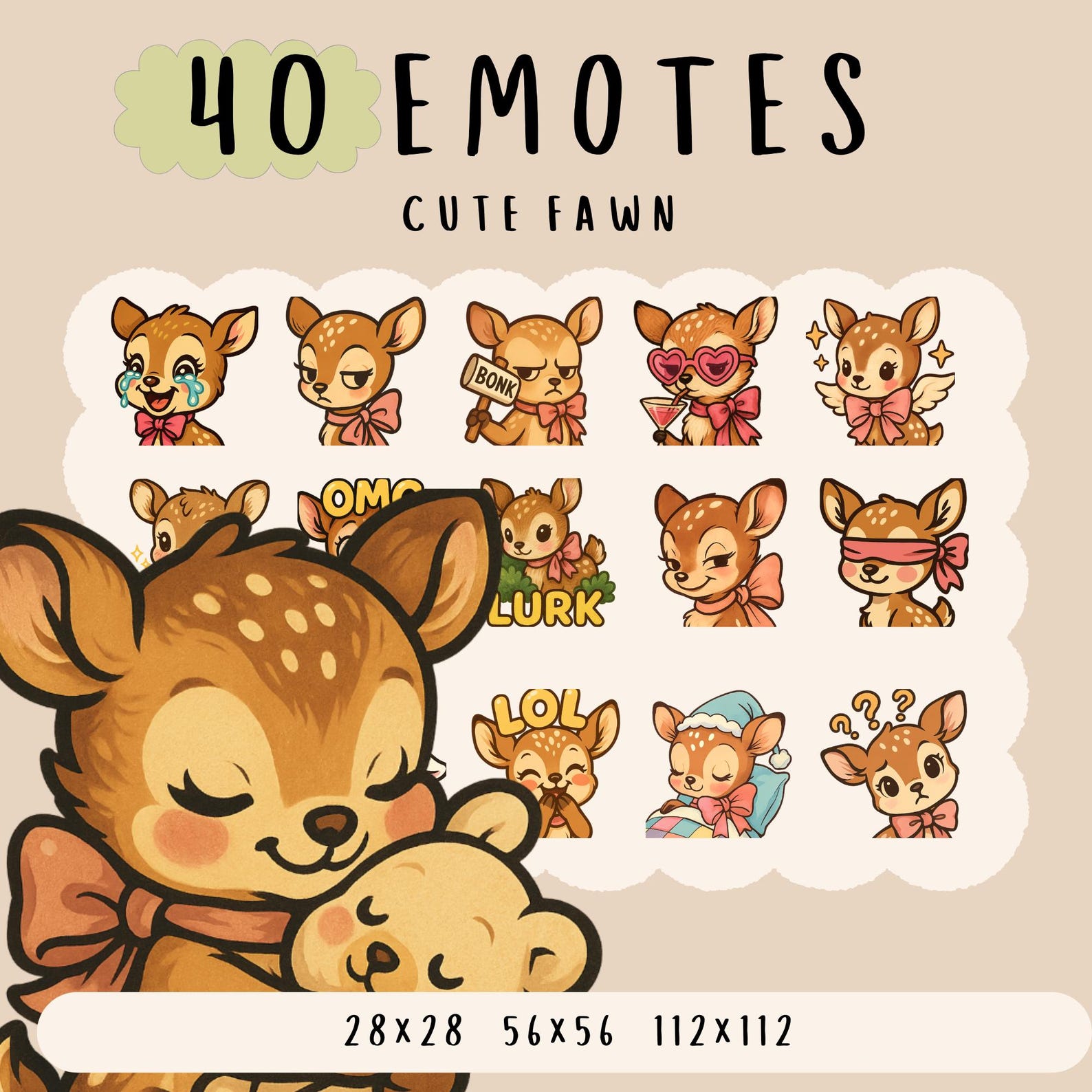 Cute Kawaii Vintage Fawn Emote Bundle Twitch, Youtube, Discord Emotes ...