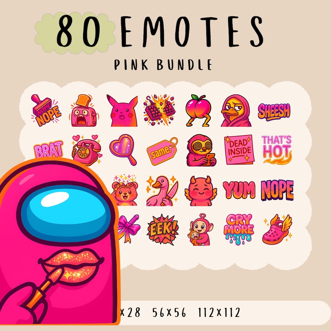 Cute Kawaii Huge Pink Emote Bundle Twitch, Youtube Discord Emotes, Cute ...