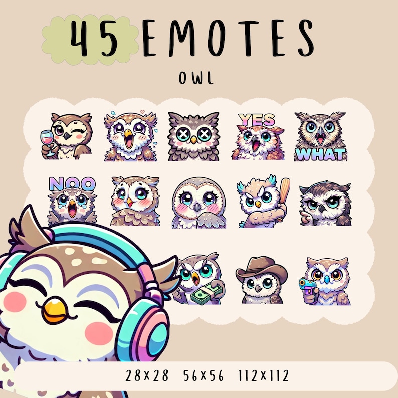 Cute Kawaii Owl Emote Bundle Twitch, Youtube, Discord Emotes, Cute Owl ...