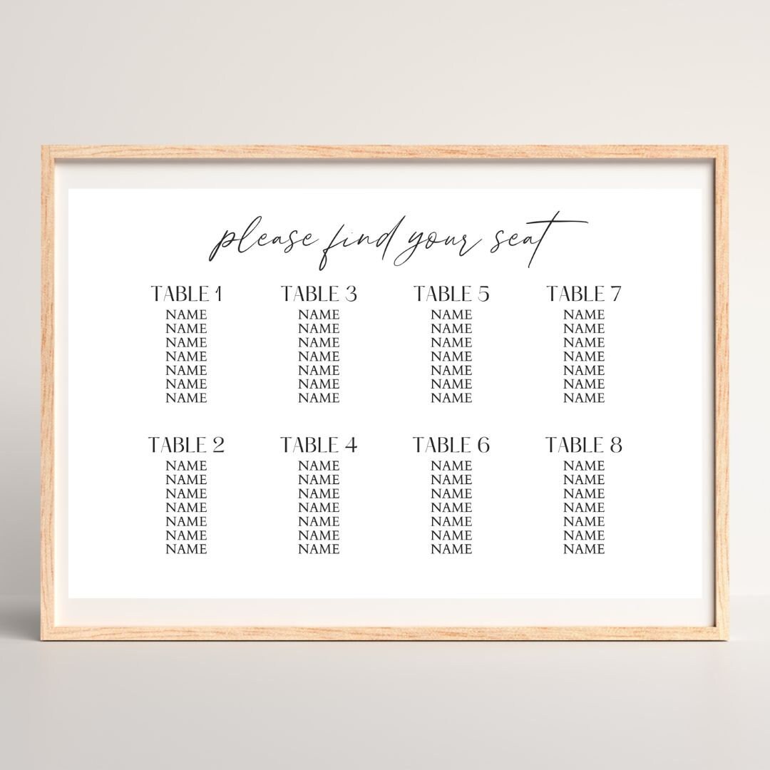 Custom 11x17 Small Seating Chart for Weddings and Events - Etsy