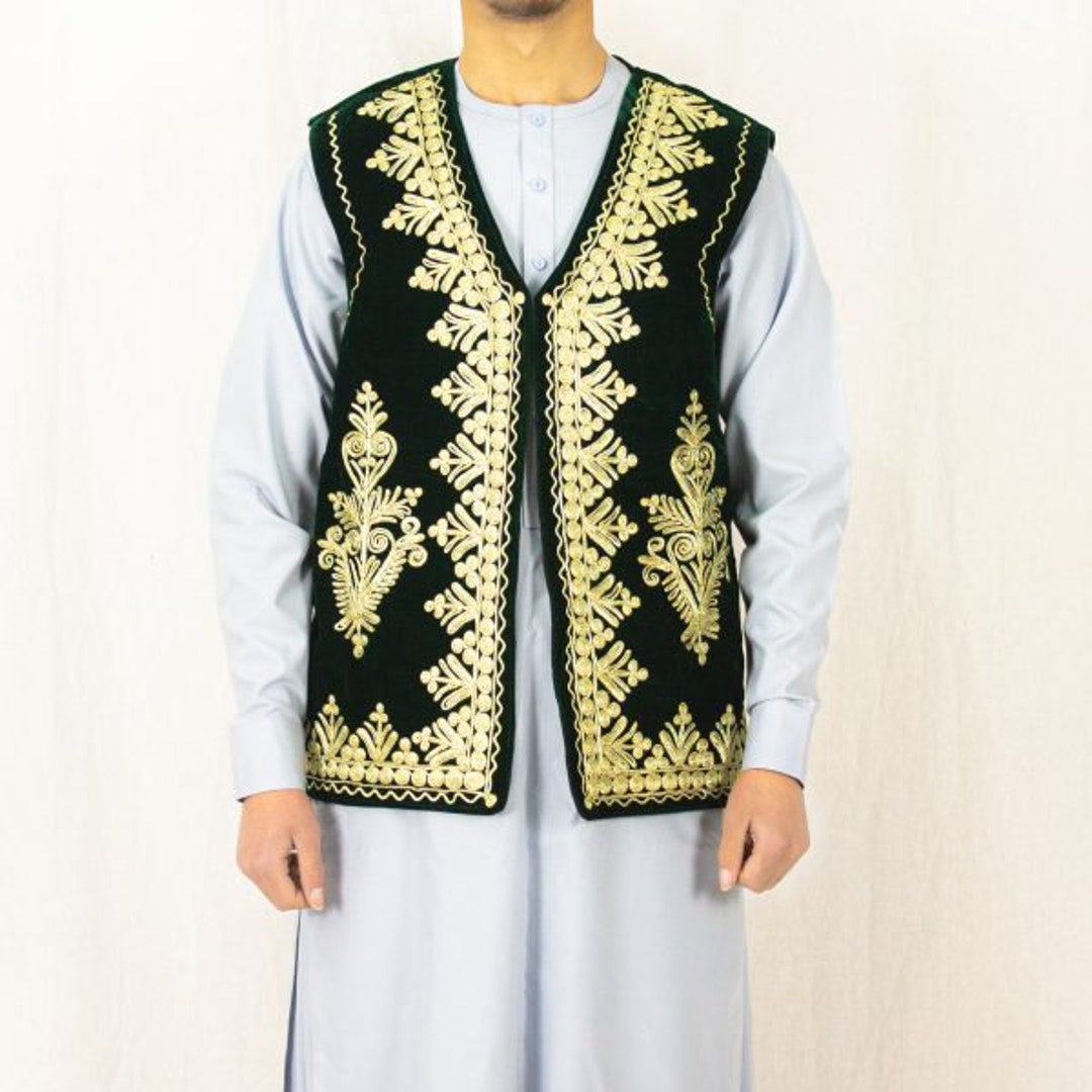 Afghani Men Shalwar Kameez Set With Handmade Waistcoat Muslim Long ...