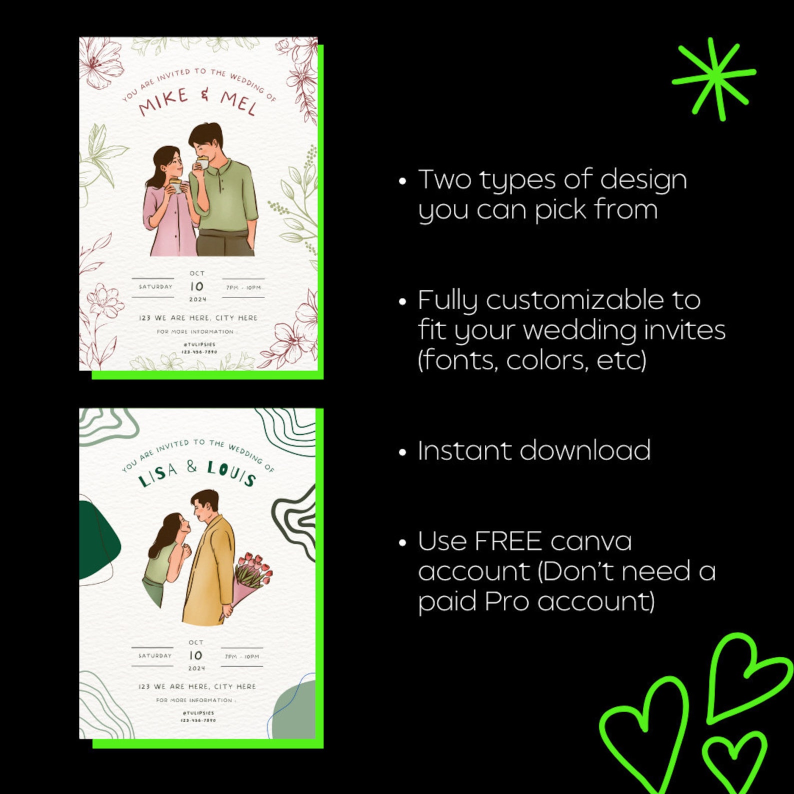 WEDDING INVITATION Canva Template Floral Minimalist - Etsy