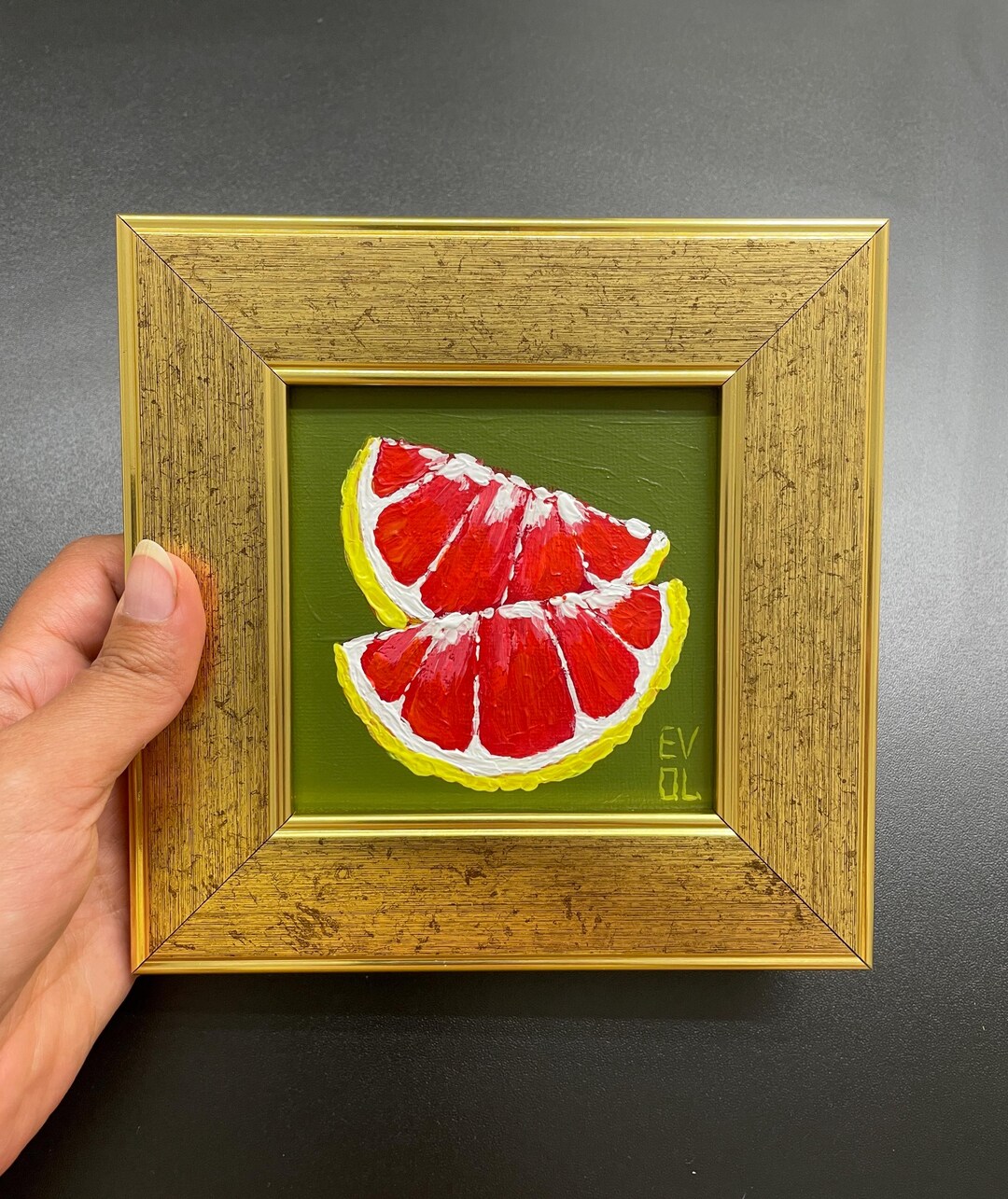 Original Slice Grapefruit Painting Citrus Fruit Artwork Moody Fruit ...