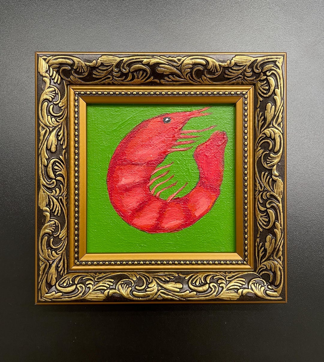 Original Red Shrimp Painting Seafood Kitchen Shelf Art Culinary ...