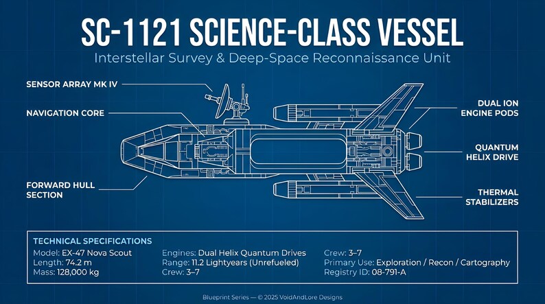 SC-1121 Science-class Vessel Blueprint Poster | Spaceship Schematic ...
