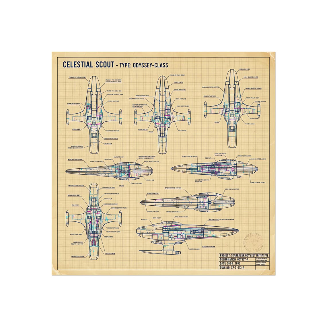 Blueprint Poster - Project Stargazer Odyssey | Vintage Engineering ...