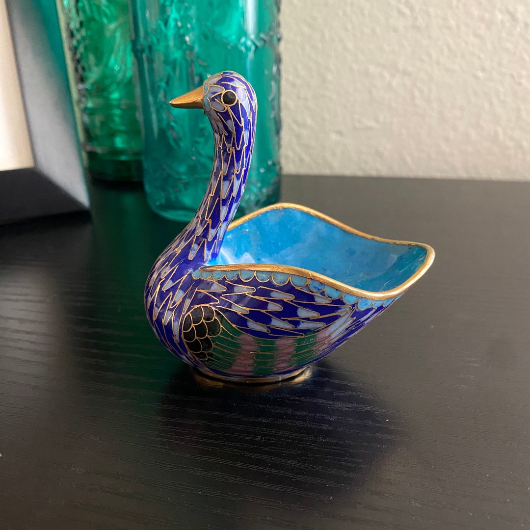 Vintage China Cloisonne Brass Swan Trinket Dish - Etsy