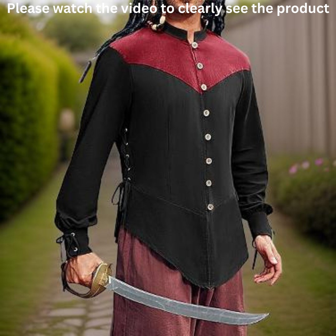 Men's Medieval Pirate Shirt Long Sleeves Tunic for Rein Faire LARP ...