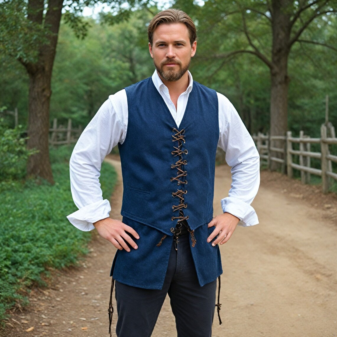 Men's Viking Sleeveless Long Vest | Lace up Medieval Pirate Costume ...