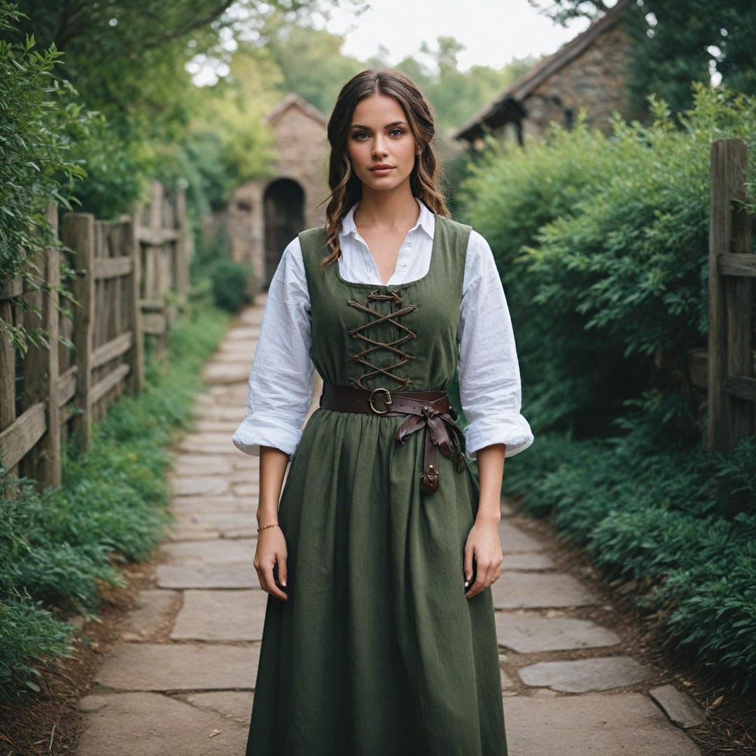 Women Medieval-inspired Green Viking Dress | Lace-up Bodice Renaissance ...