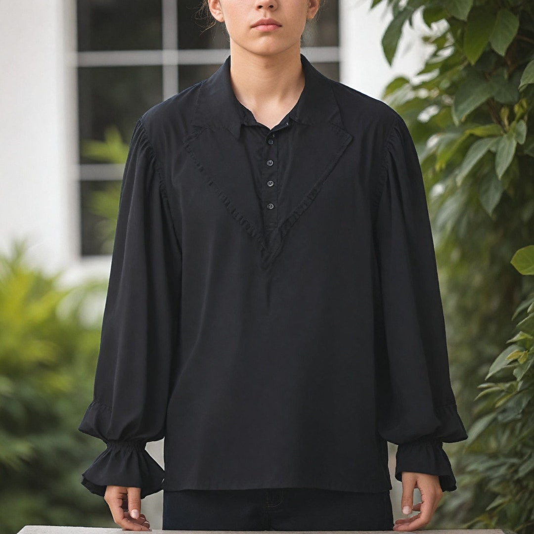 Men's Black Victorian Shirt Medieval Viking Steampunk Costume Gothic ...