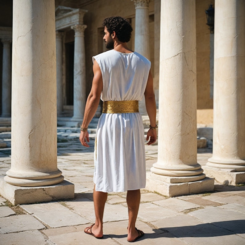 Men's Greek Warrior Costume Sleeveless Fantasy Cosplay Ren Faire Long ...