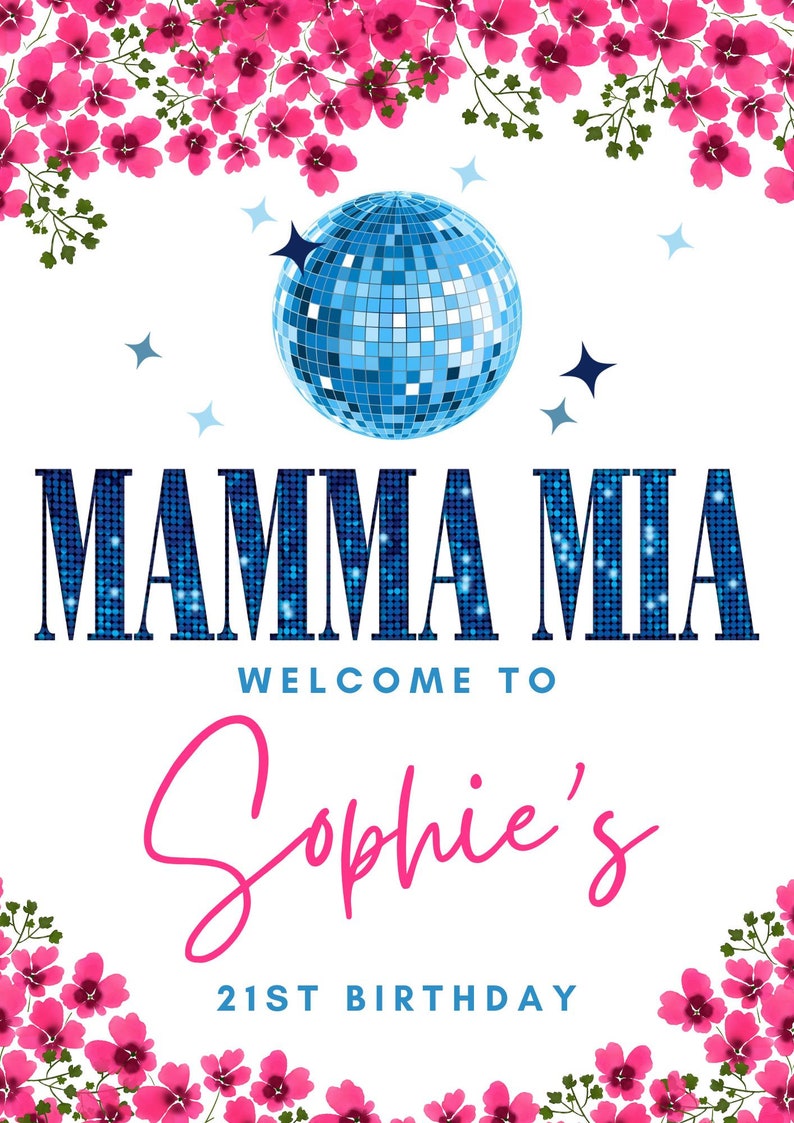 MAMMA MIA/DISCOBALL Party Sign Personalised Digital Download - Etsy