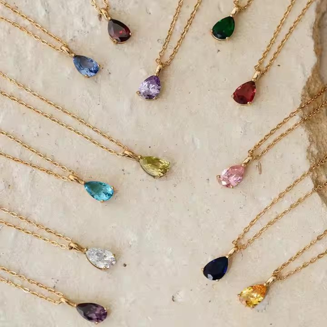 January-december, 12 Months Birthstone Necklace, Pendant Necklace, Gold ...