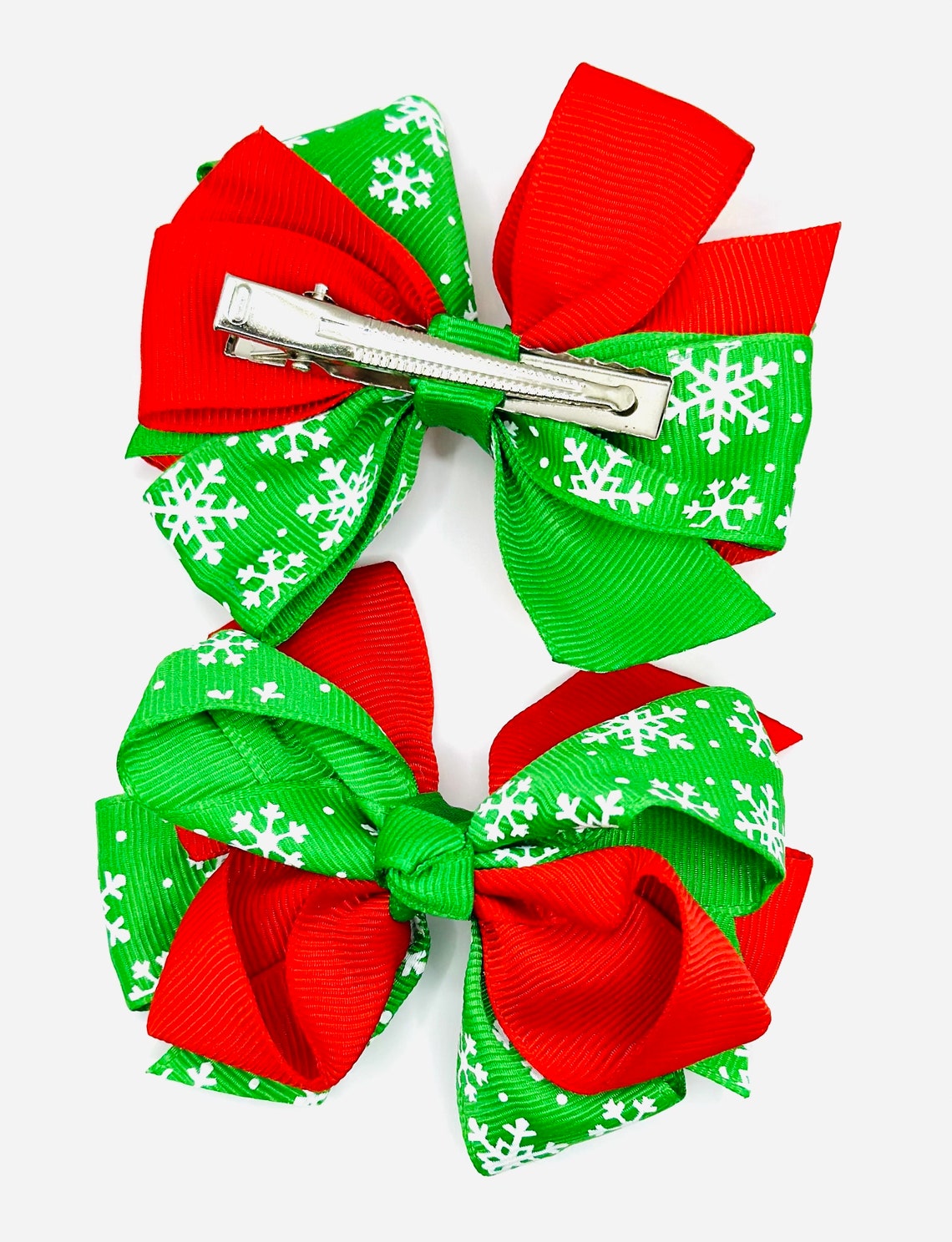 3” Red and Green Christmas Hair Bows for Girls (pair) W/ Alligator Clip ...