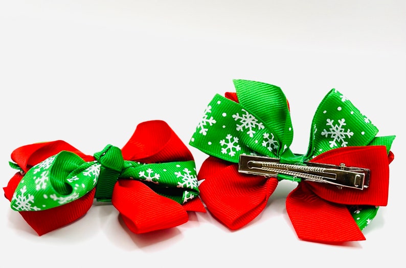 3” Red and Green Christmas Hair Bows for Girls (pair) W/ Alligator Clip ...