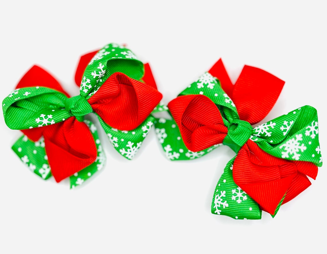 3” Red and Green Christmas Hair Bows for Girls (pair) W/ Alligator Clip ...