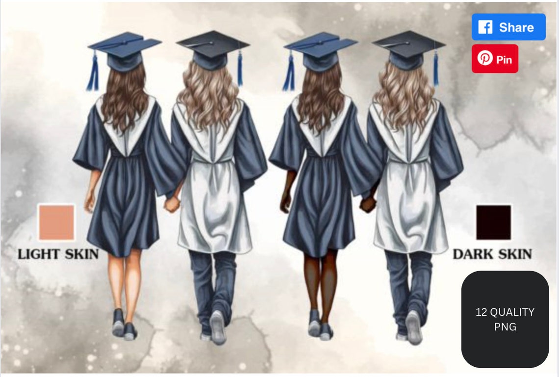 Graduation Couple Watercolor Clipart Watercolor Graduation Collection ...