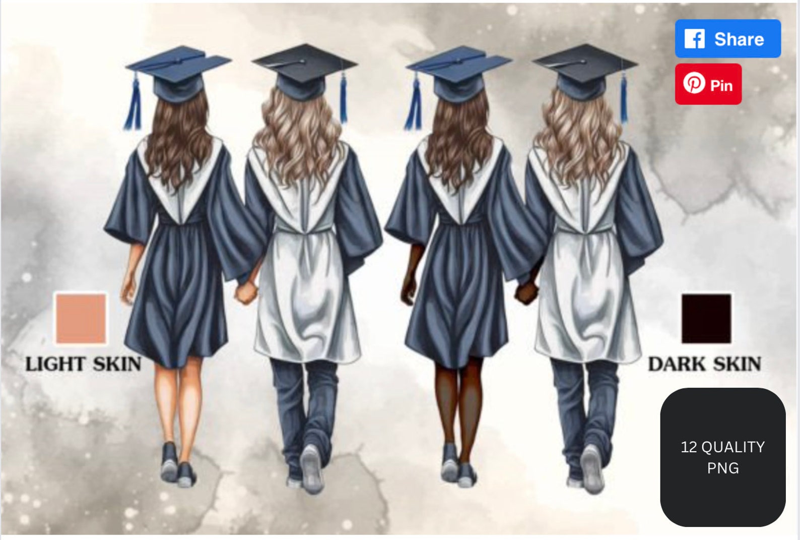 Graduation Couple Watercolor Clipart Watercolor Graduation Collection ...
