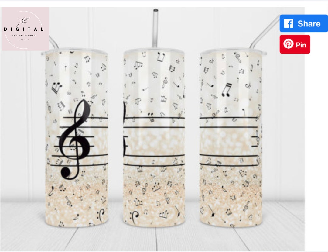 20oz Music Notes Tumbler Gold Glitter Wrap Music Tumbler 20oz Skinny ...