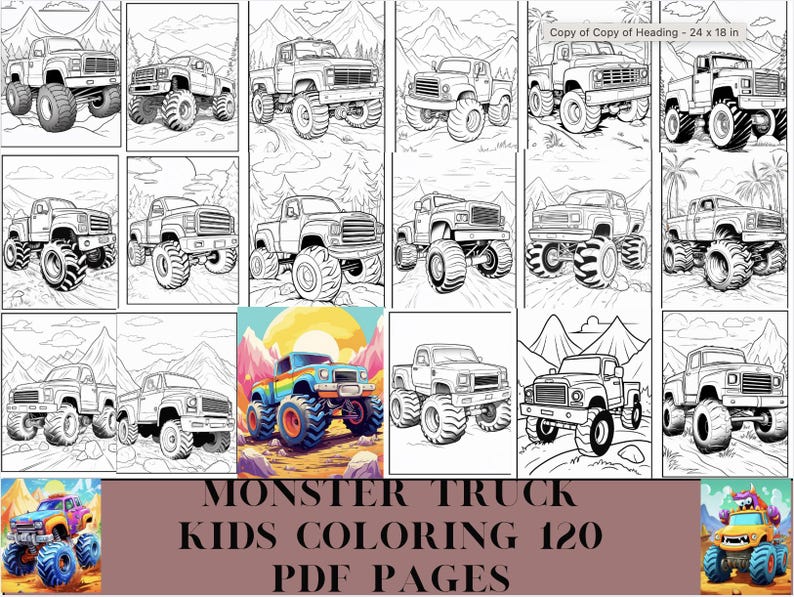 120 Monster Truck Coloring Pages | Kids Activity Book (printable PDF ...