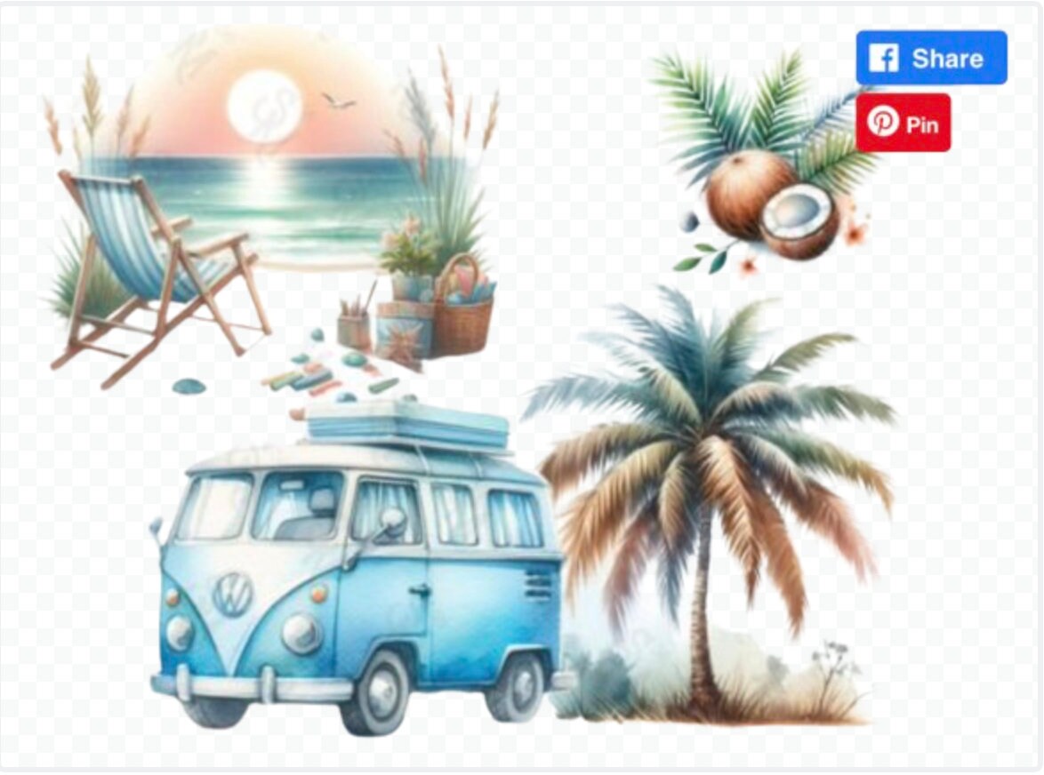 Vacation Summer Trip Clipart PNG Watercolor Island Adventure Clipart ...