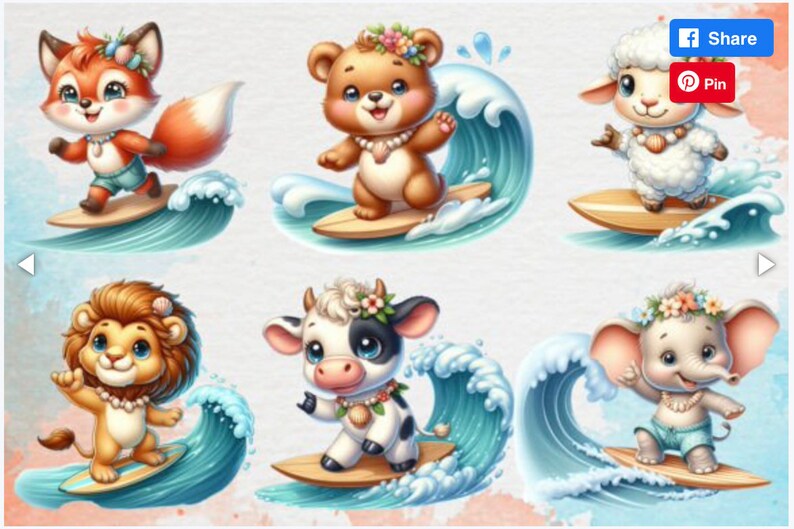 Animals Surfing Sublimation Clipart PNG Watercolor Animals Surfing ...