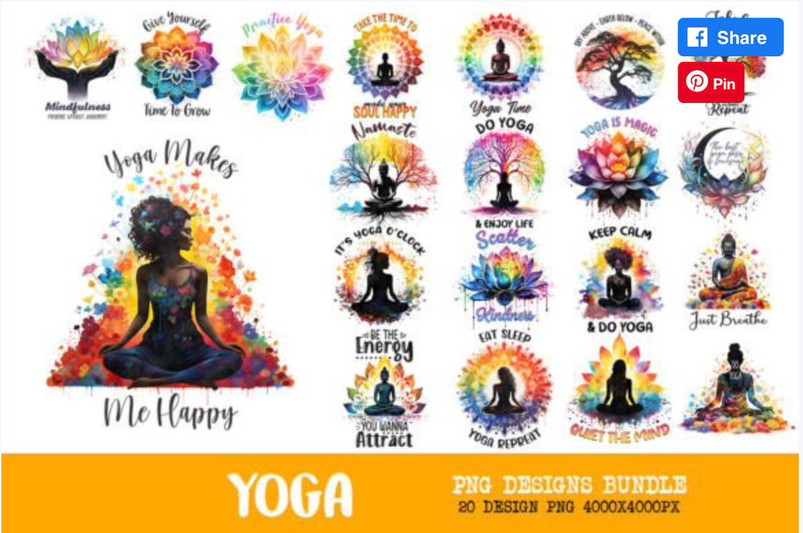 Yoga Serenity Art Design Bundle Blissful Yoga Watercolor Clipart Bundle ...