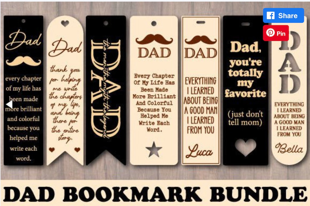 Dad Bookmark Laser Cut Bundle Father Padre Bookmark Collection ...