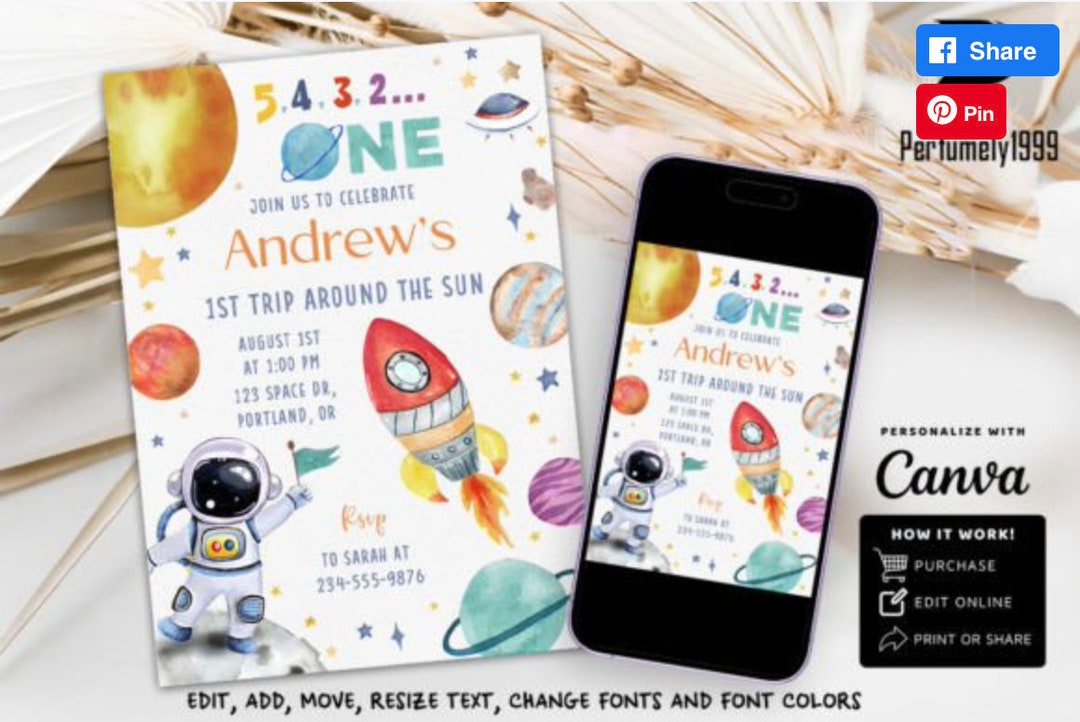 First Trip Space Party Invite Template Outer Space First Birthday ...