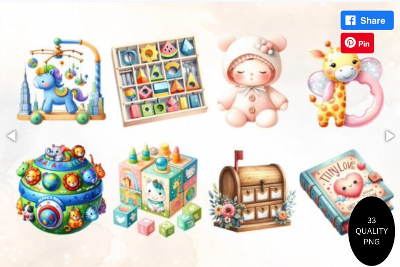 Baby Toy Collection Sublimation Clipart Baby Toys Watercolor Clipart ...