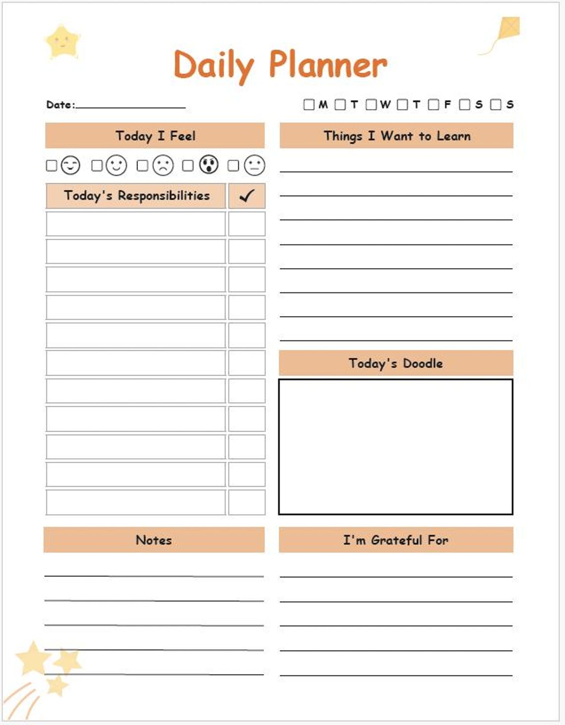 Kids Daily Planner Simple Planner Printable Planner US Letter | Instant ...