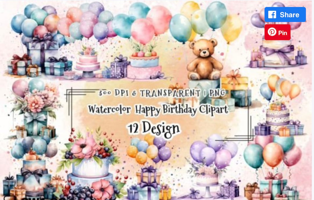 Watercolor Happy Birthday Clipart 12 Watercolor Happy Birthday ...